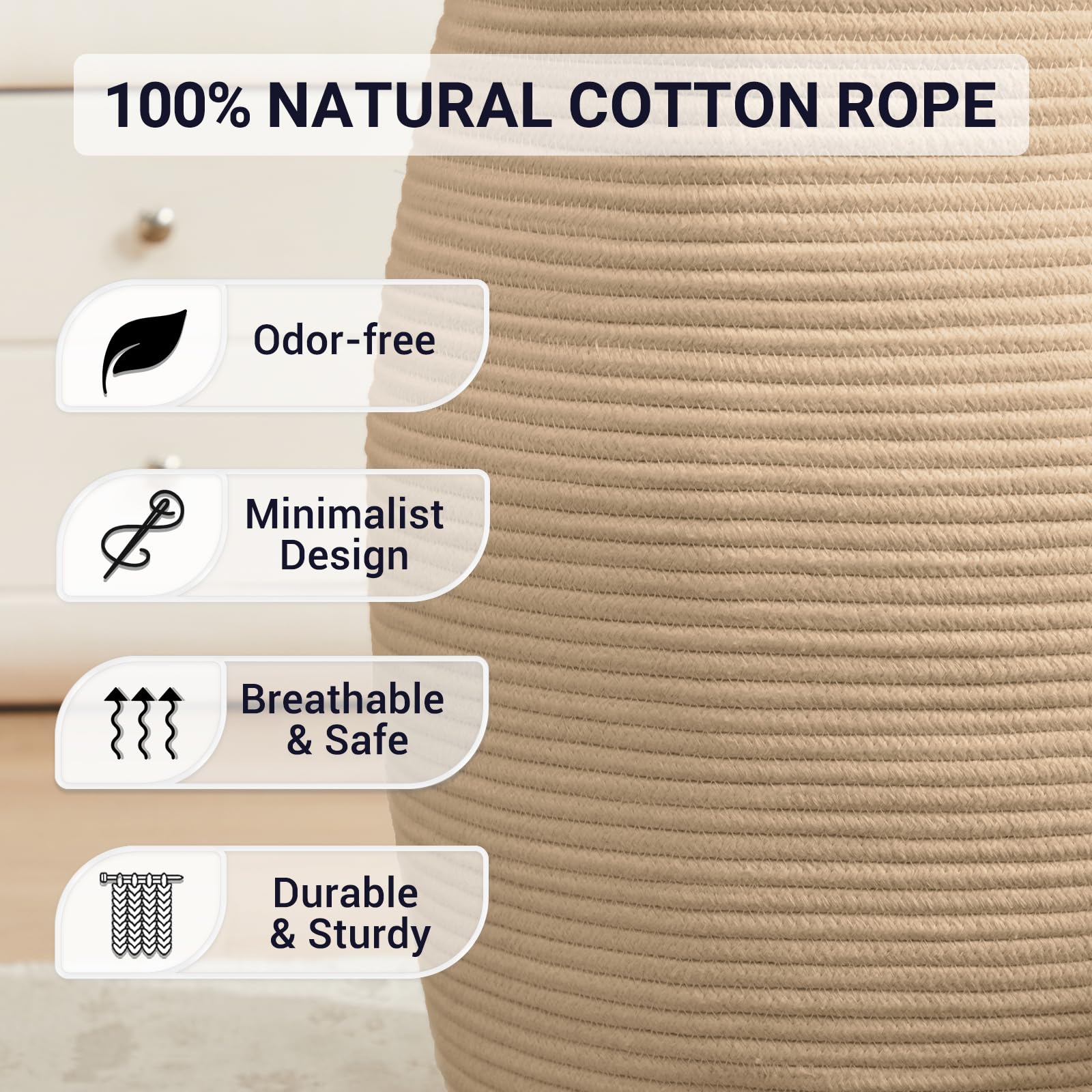 Fiona's magic Large Laundry Hamper Basket, 65L Woven Tall Clothes Hamper for Storage Blanket, Toys and Dirty Cothes in Bedroom and Living Room Organizer, Brown