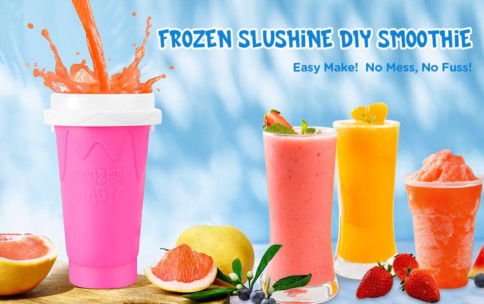Slushy Cup – 10.6 x 20.6 cm Slushy Maker Cup with Lids & 2 in 1 Straw and Spoon – Quick Ice Maker Cup for Kids & Adults, Summer Homemade DIY Smoothies Slushy Maker Cup - 400 ml (Blue)