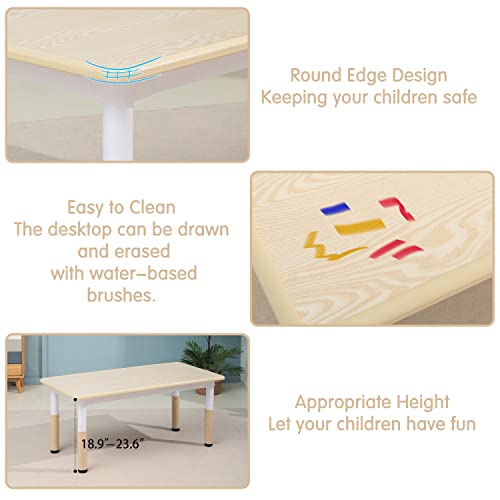 JONUTATO Table And Chair Set, Height-Adjustable Desk with 4 Seats for Toddler/Kids/Girls & Boys Age 2-10, Scrub-table Desktop Study Daycare, Classroom, Home