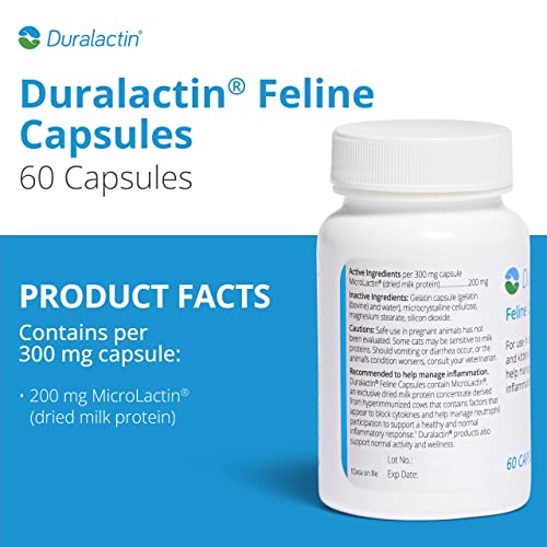 PRN Pharmacal Duralactin Feline Capsules - Cats & Kittens Joint Health and Relief Gelatin Capsules with Dried Milk Protein - 60Ct