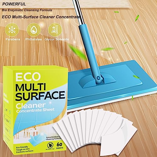 JSENA Floor Cleaner Sheets,60 Loads Multi Effect Floor Cleaning Slice, Mopping concentrated Floor Cleaning Sheets for Mopping Concentrated Multi-Surface Cleaner ,Non Stubborn Stains, Daily Cleaning,Easy Use, for RV, Space Saving, Mild Scent