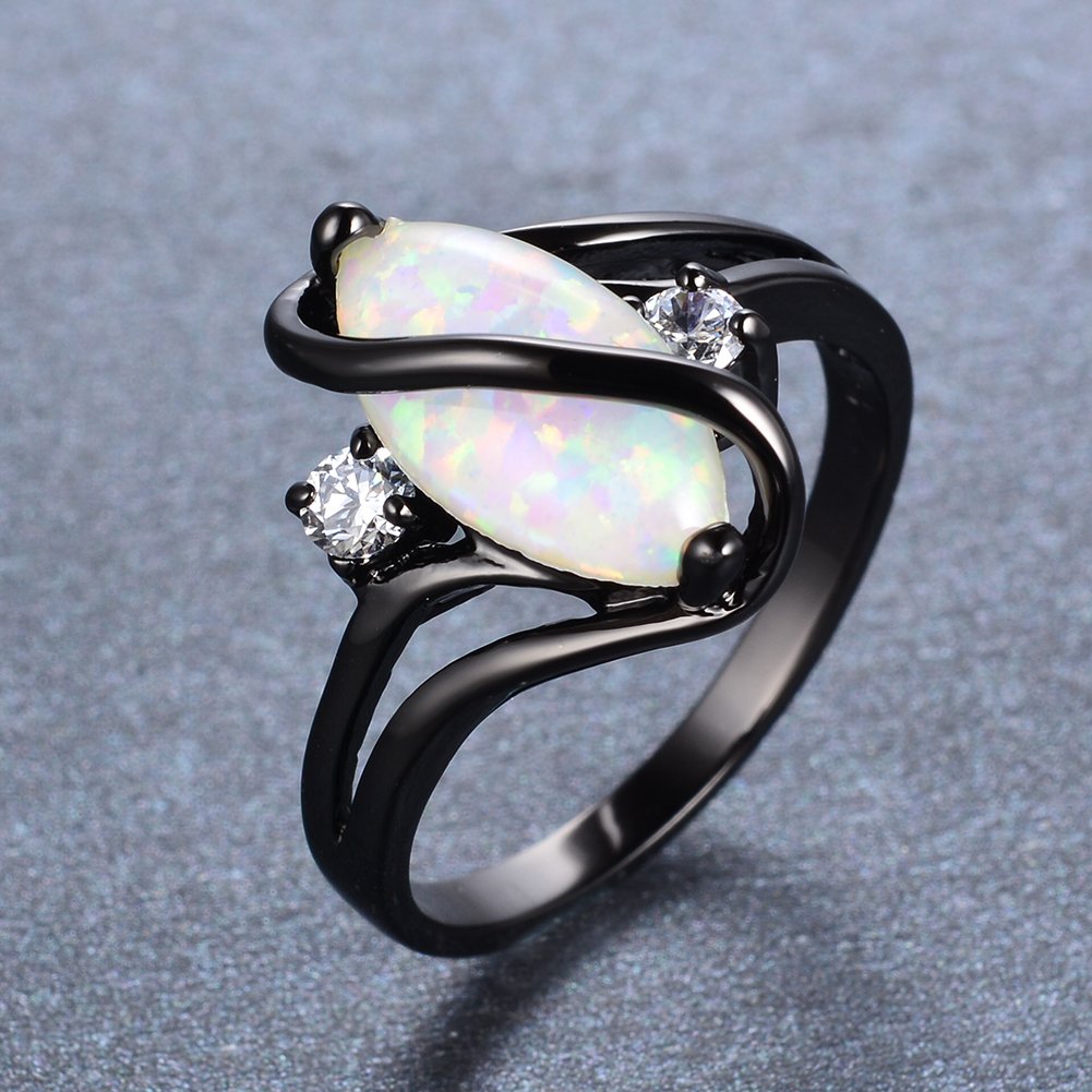 Bamos Jewelry Womens S Promise Ring Graduation Gift Wedding Engagement White Lab Opal Black Gold Party Rings for Her Size 7