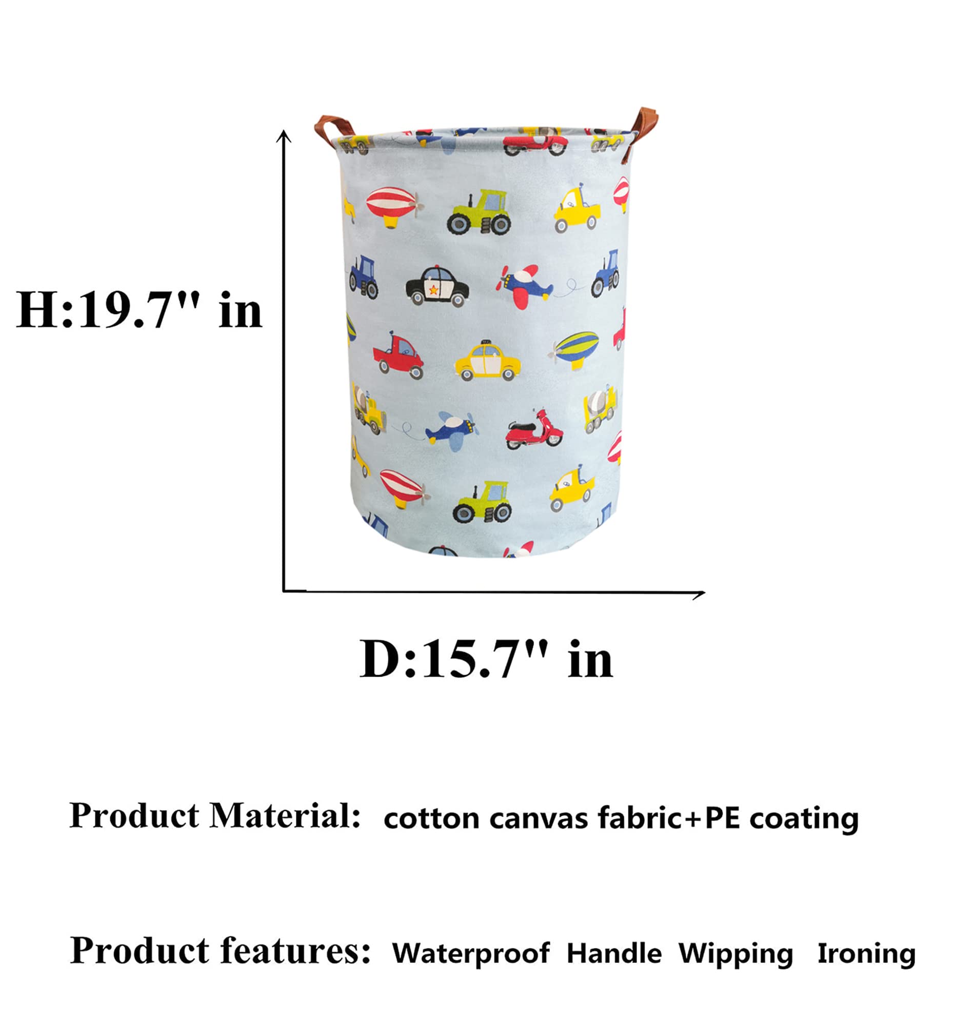 INSLIKE Kids Laundry Basket Waterproof Collapsible Laundry Hamper Toy Box Storage Bin for Nursery Hamper Cloth Home Gift Basket(blue cars)