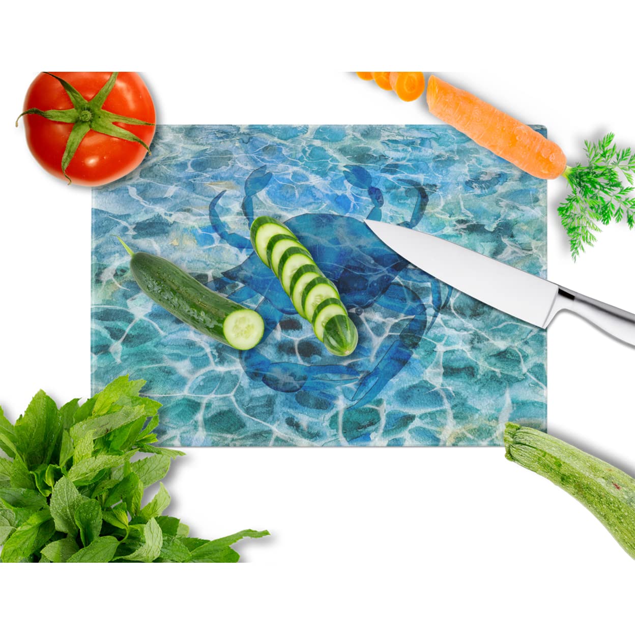 Caroline's Treasures BB5369LCB Blue Crab Under Water Glass Cutting Board Large Decorative Tempered Glass Kitchen Cutting and Serving Board Large Size Chopping Board