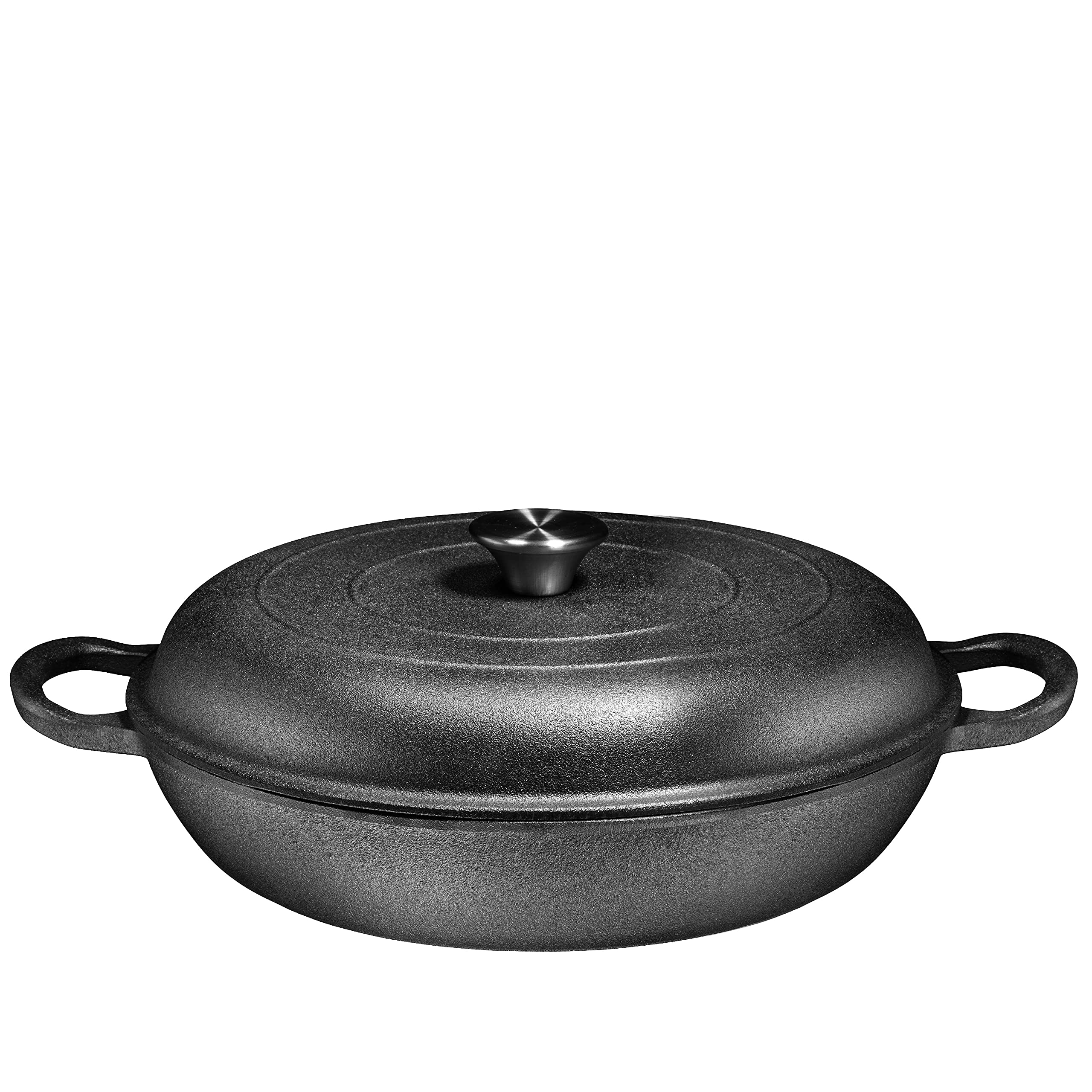 Bruntmor 4.5 Quart Pre-seasoned Enameled Cast Iron Dutch Oven With Dual Handles And Lid, Red Cast Iron Skillet, Shallow Cookware Braising Pan For Cast Iron Casserole Dish, Crock Pot Covered