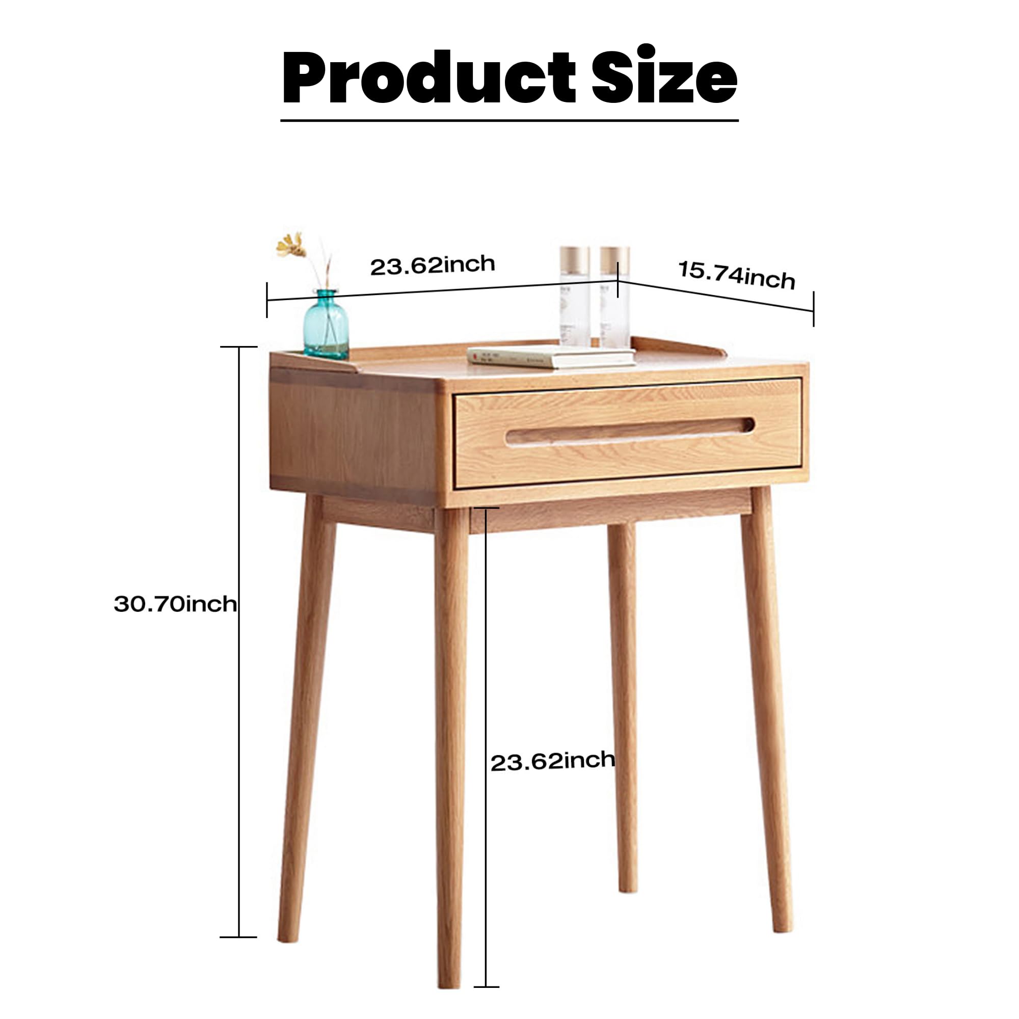 Bamskov Compact Solid Wood Vanity Desk with Drawer Organizer, Rounded Edges, and Easy Assembly for Small Spaces - Makeup Table for Bedroom