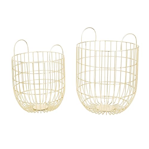 Deco 79 Contemporary Metal Round Storage Basket, Set of 2 13", 11"W, Gold