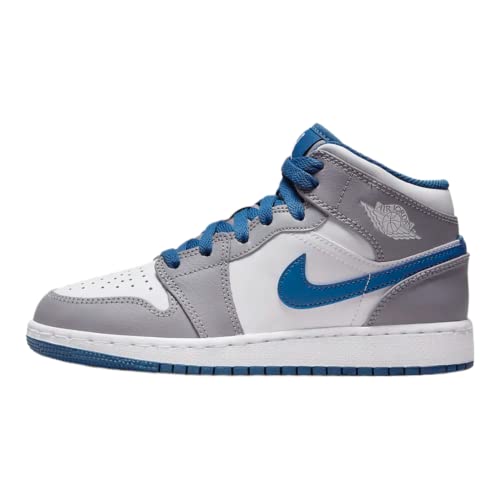 Jordan 1 Mid Grade School Big Kids Cement Grey/White-True Blue DQ8423-014 (us_Footwear_Size_System, Big_Kid, Numeric, Medium, Numeric_7)