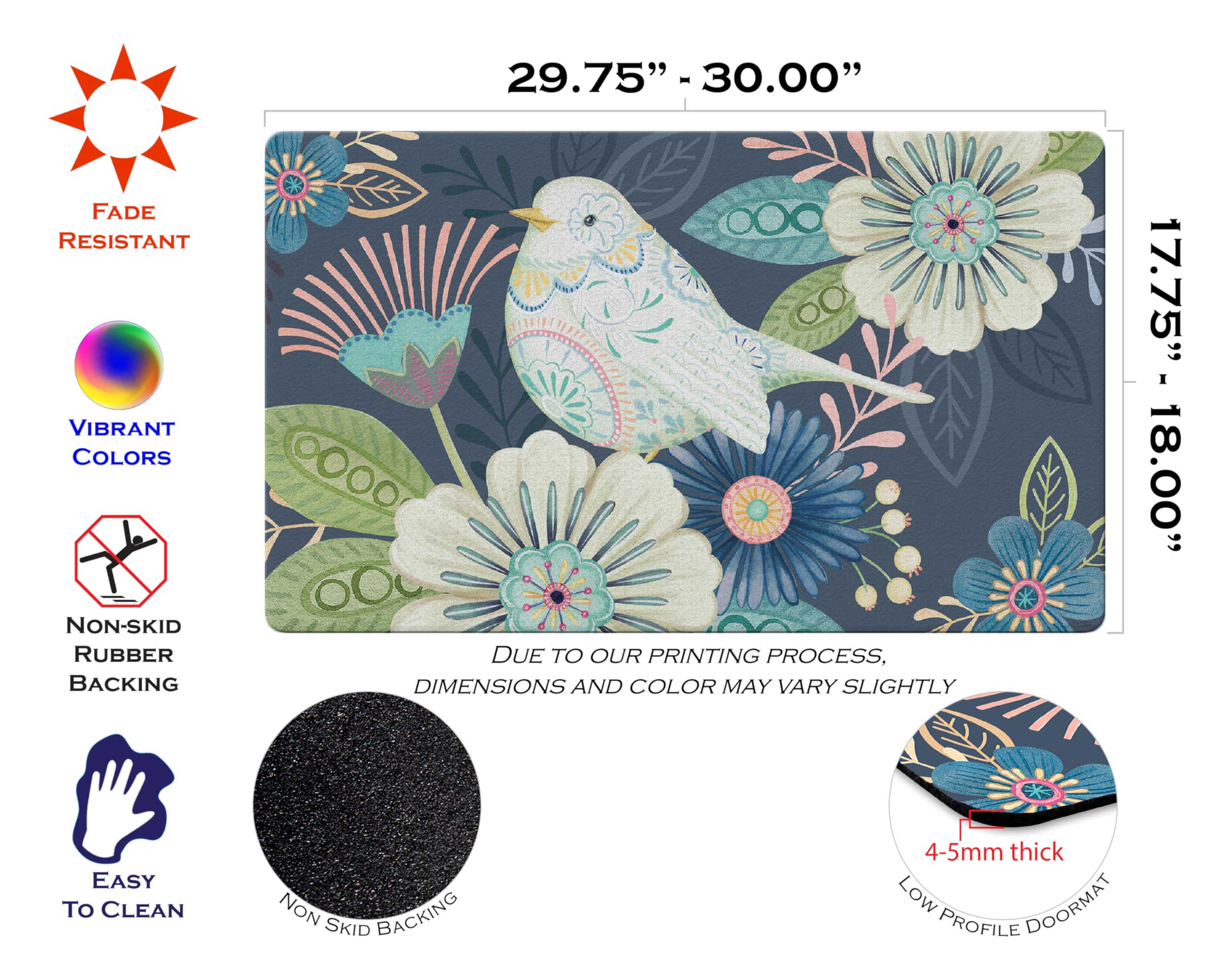 Toland Home Garden 800516 Boho Bird Spring Door Mat 18x30 Inch Bird Outdoor Doormat for Entryway Indoor Entrance