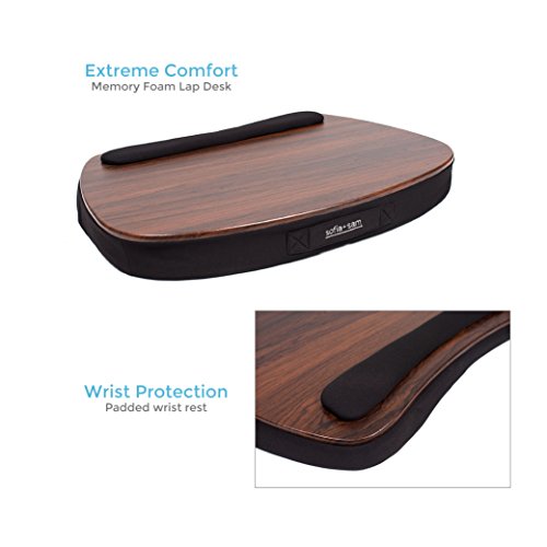 Sofia + Sam Oversized Lap Desk with Memory Foam Cushion | Wrist Rest Cushion | Fits Laptops Up to 17" | Brown and Black | Computer Lap Tray | Portable Home Office Workstation