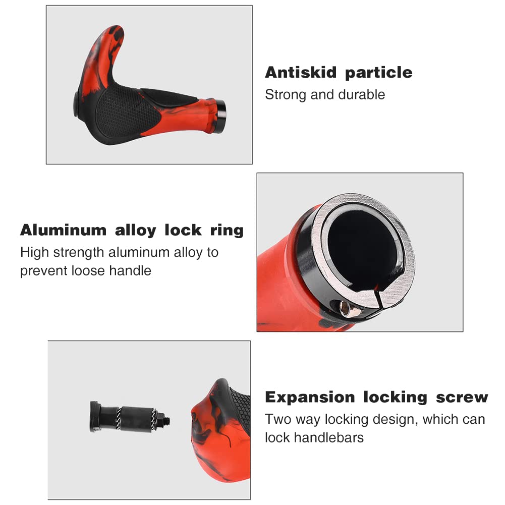 Bike Handlebar Grips,MoreChioce Non-Slip Rubber Handlebar Grip Lock on Grip Ergonomic Design Bicycle Grips Shock Absorbing Bike Handle Grips for Mountain Bike,Road Bike,Folding Bike,Red,Claw Shape