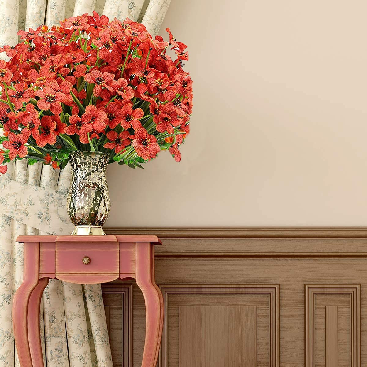 TUBULTHK Upgraded 10 Bundles Artificial Flowers, UV Resistant Fake Flowers No Fade Greenery Faux Plastic Fall Flowers
