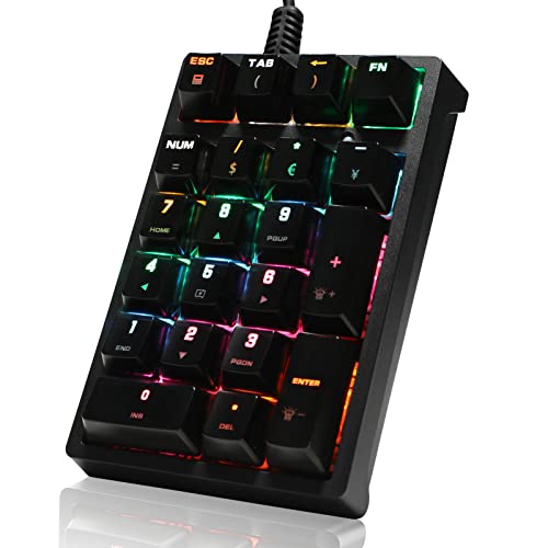 Color You Number Pad Keyboard, Mechanical Numpad Pad 21 Keys RGB Backlight Numeric Keypad with USB Number Pad for Laptop Notebook, Desktop, Surface Pro, PC Office, Travel, Home (Black)