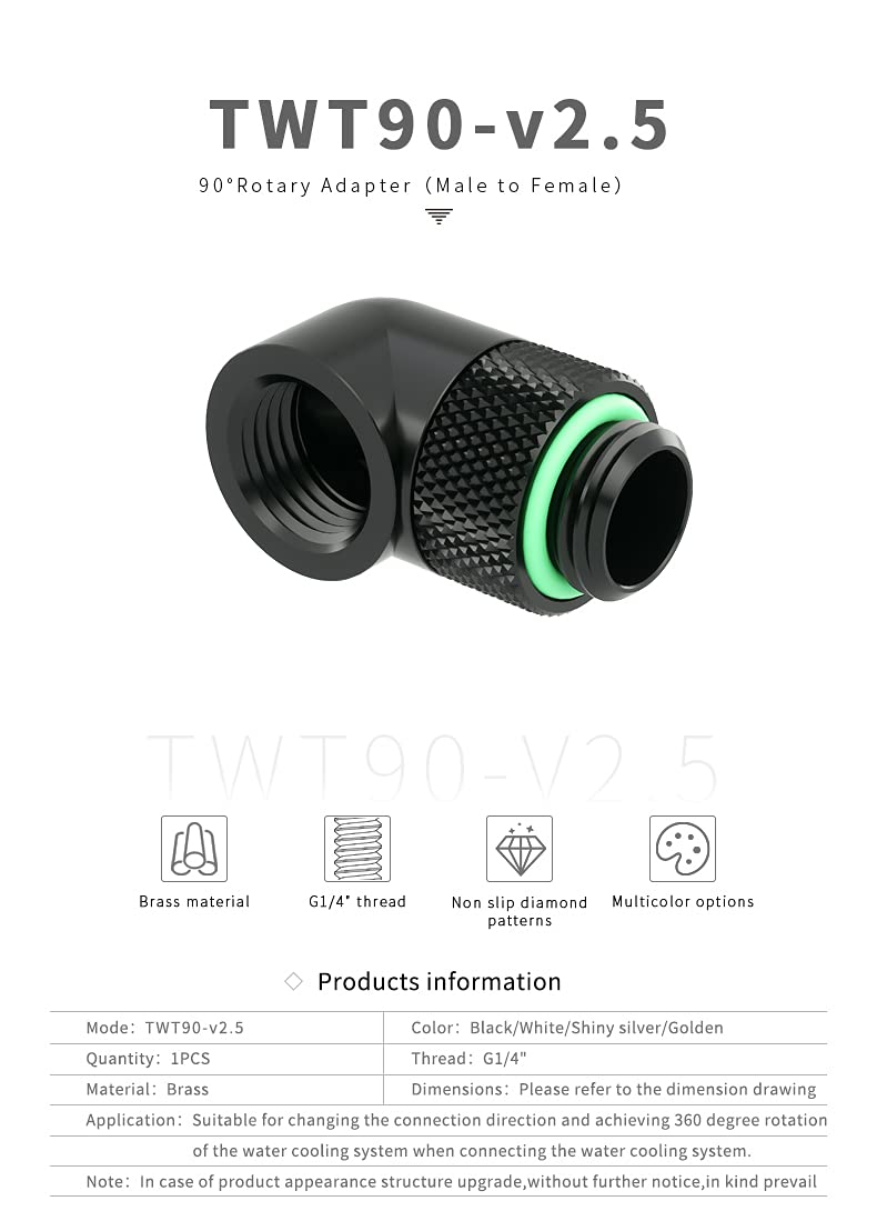 FormulaMod 90 Degree Rotary Adapter Thread G1/4'' Male to Female Extender Elbow Fitting Angled Adaptor for Water Cooling System 4 Pack (Black)