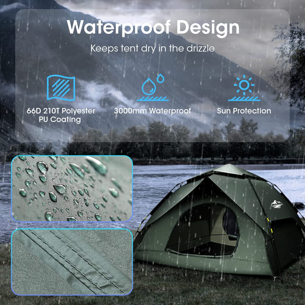 Camping Tent 4/5 Person, Instant Tent Setup in 60 Seconds with Rainfly, Portable Waterproof & Windproof Tent with Carry Bag, 2 Large Mesh Windows, Double Layer, Carry Bag for Family Camping & Hiking