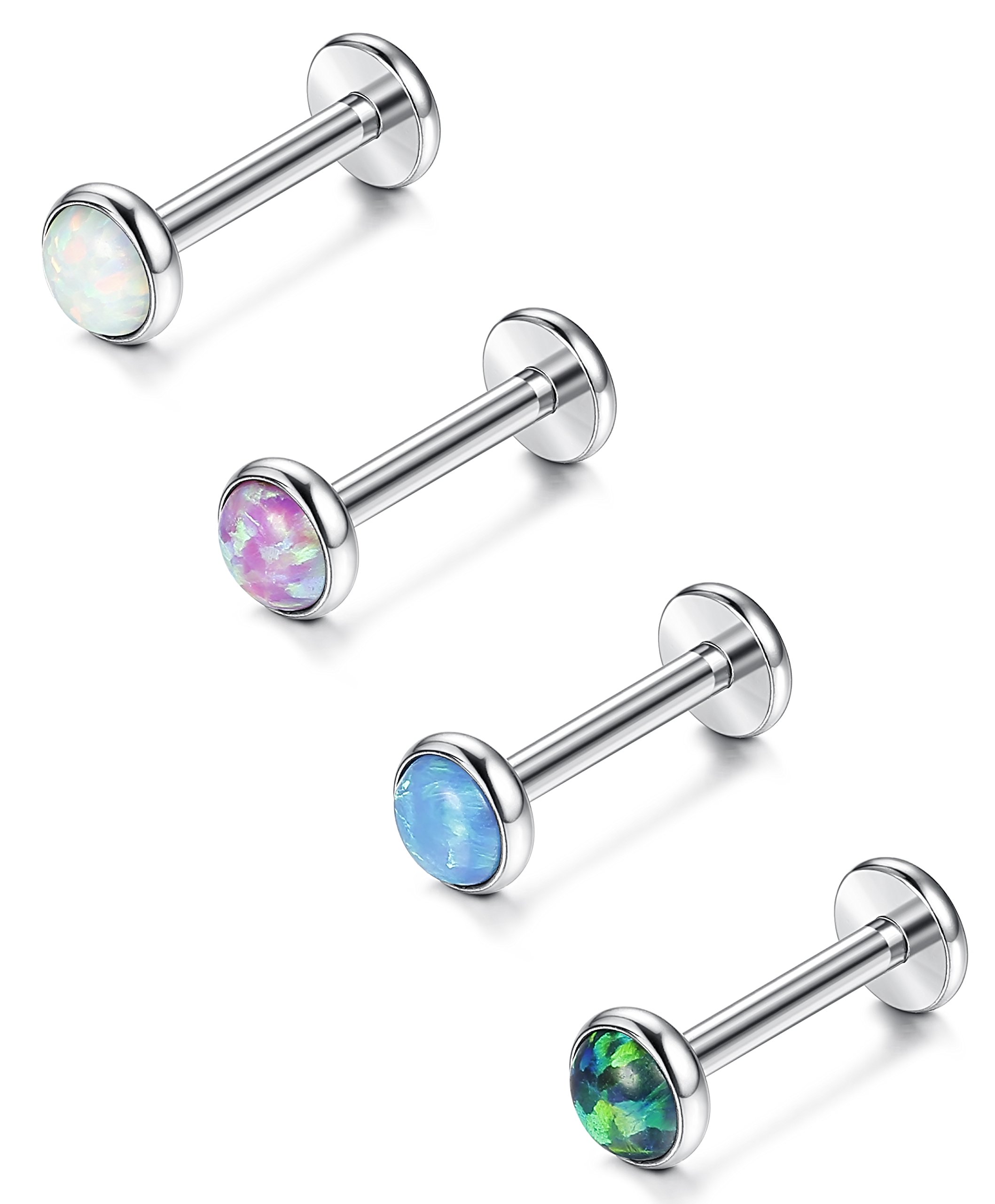 Besteel 4PCS 16G Stainless Steel Created-opal Monroe Piercing Jewelry for Men Women Labret Rings Lip Tragus Piercing 6mm