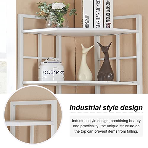 HOMISSUE 6 Tier Industrial Corner Shelf Unit, 76.9β Tall Corner Bookcase Storage Display Organizer Storage Stand for Home Office White