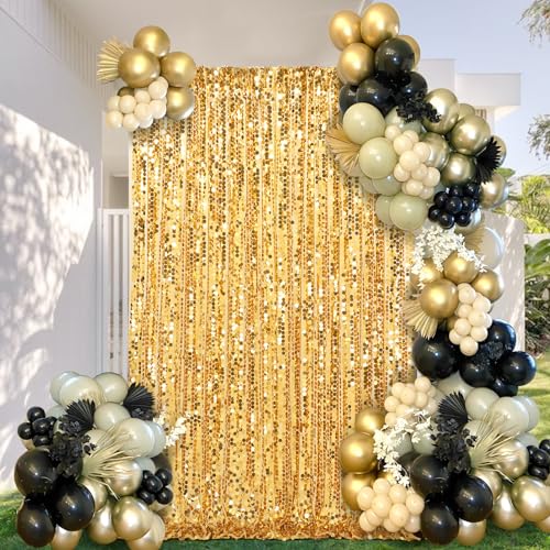 Big Payette Sequin Backdrop 4ftx8ft Gold Shimmer Backdrop Curtains Glitter Fabric Drapes for Birthday Party Baby Shower Decorations