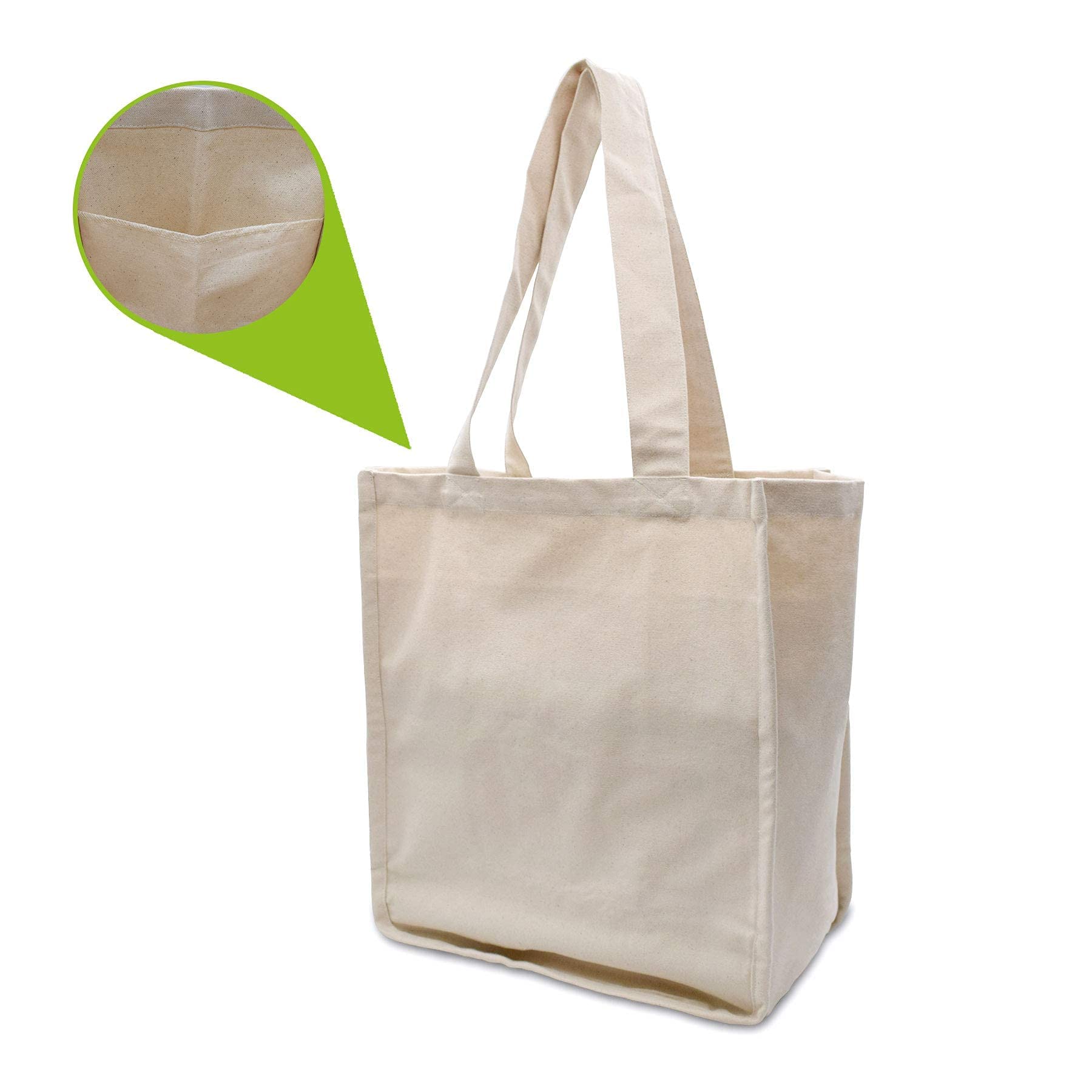 Canvas Grocery Bag - 3 Pack Large Organic Cotton Fabric Bags with Handles & Interior Pockets, Reusable Eco-Friendly Blank Cloth Totes for Groceries, Shopping, Sublimation, Travel, Bulk - 13.5x16.5x8