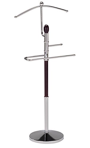 KB Designs - Wood/Metal Suit Tie Valet Stand Rack, Clothing Organizer, Chrome/Walnut
