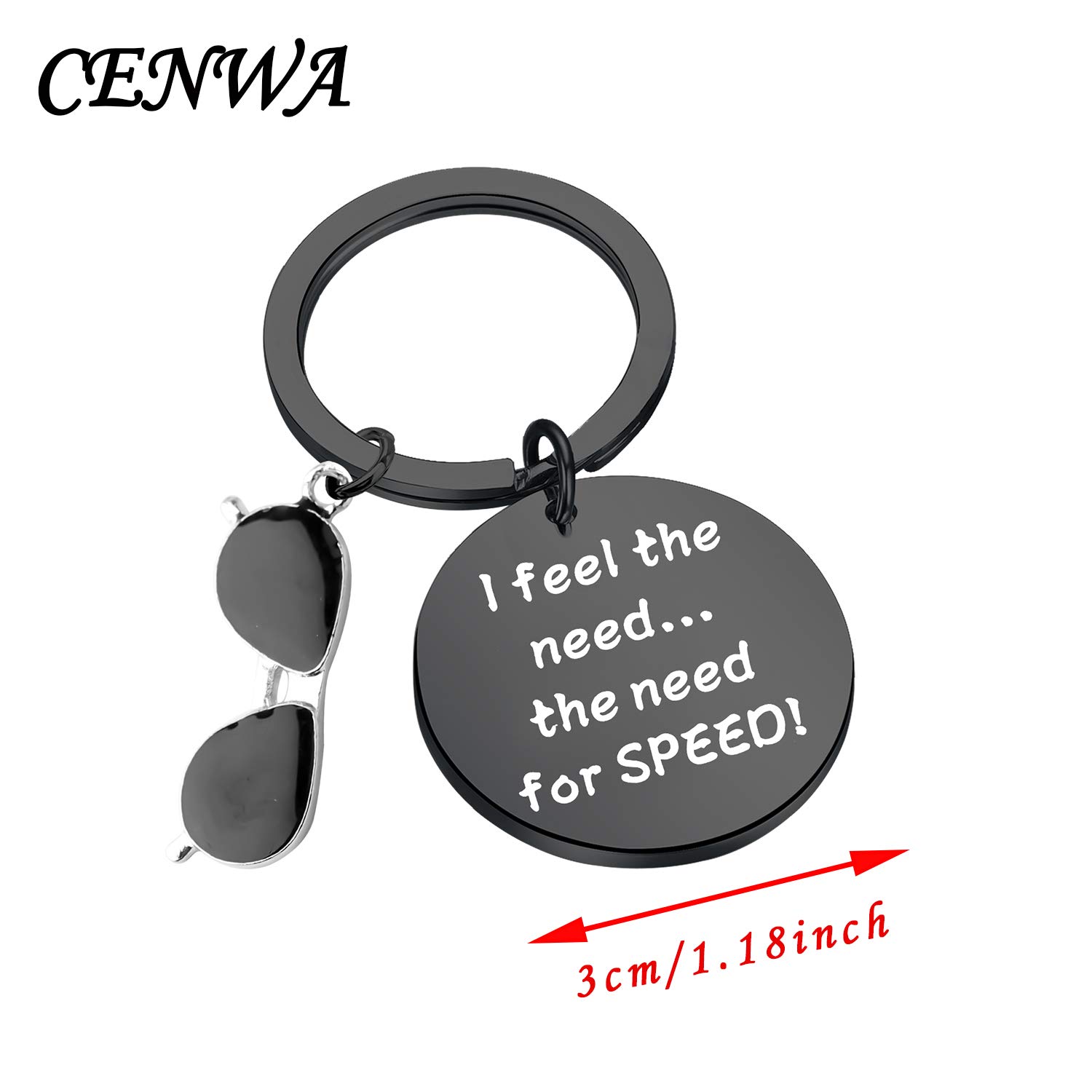 CENWA I Feel The Need The Need for Speed Aviator Glasses Charm Keychain Movie Gift for Fans(I Feel The black-K)