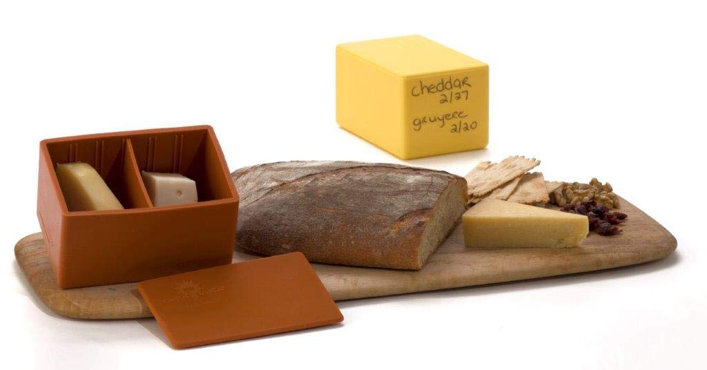 CapaBunga Cheese Vault with Divider - Reusable Artisan Cheese Storage Container for Fridge - Food Grade Silicone Cheese Container 6x4x3.5” - Cheese Keeper for Refrigerator - Butter Cheese Holder