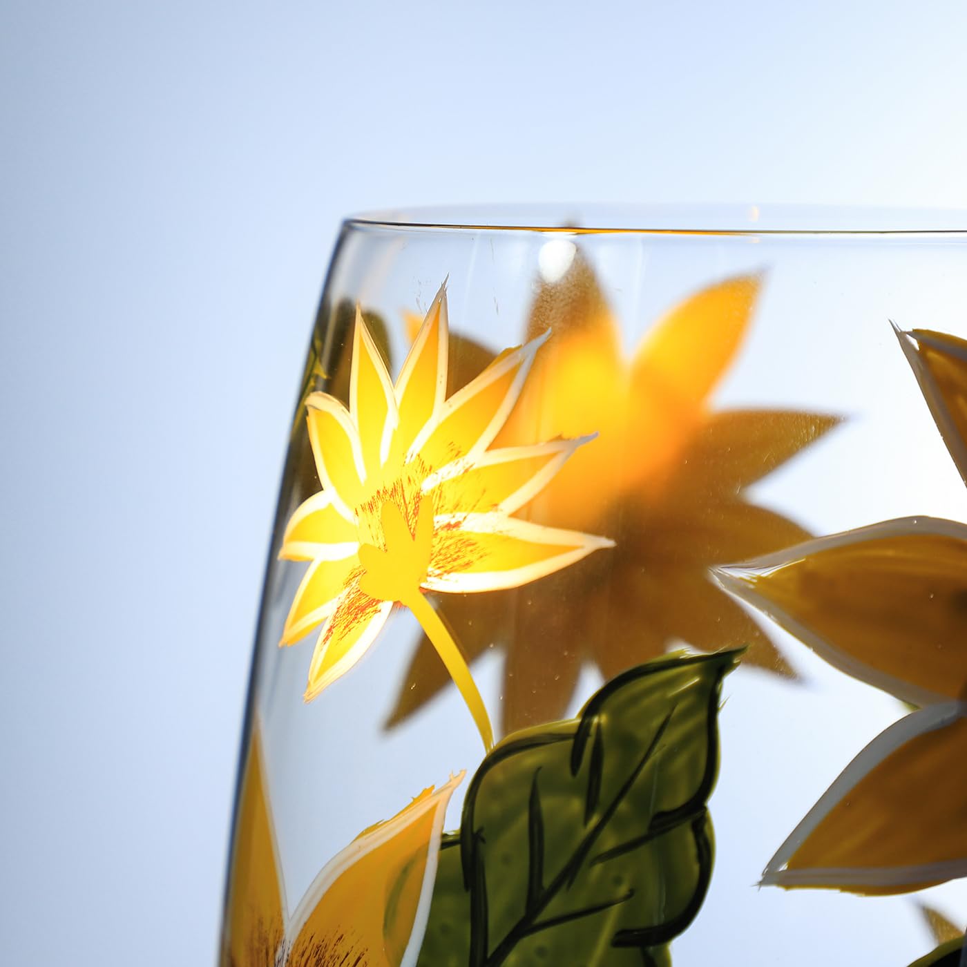 CHOOLD Sunflower Artisan Painted Wine Glass Flower Print Wine Glasses Lead-Free Glasses Goblet for Party Wedding Christmas Gift