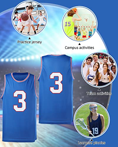Funtery 12 Pcs Men Basketball Jerseys Mesh Basketball Uniform 2XL Reversible Number Printing Basketball Team Jersey for Men Blue