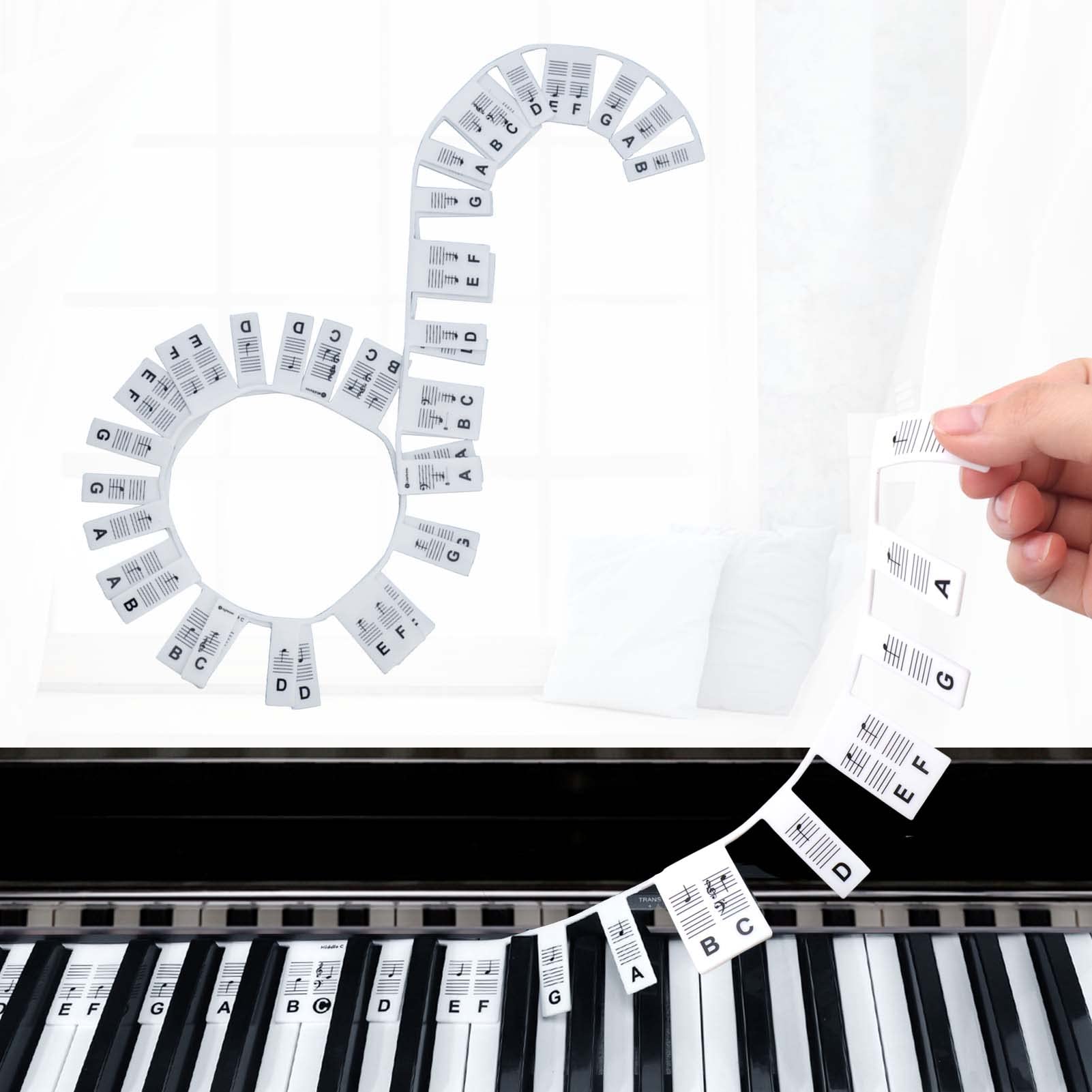 BUSOHA Silicone Piano Keyboard Stickers for Beginners, Removable Piano Keyboard Note Labels for Learning, Full Size Keyboard 88 Keys,Double Staff Display