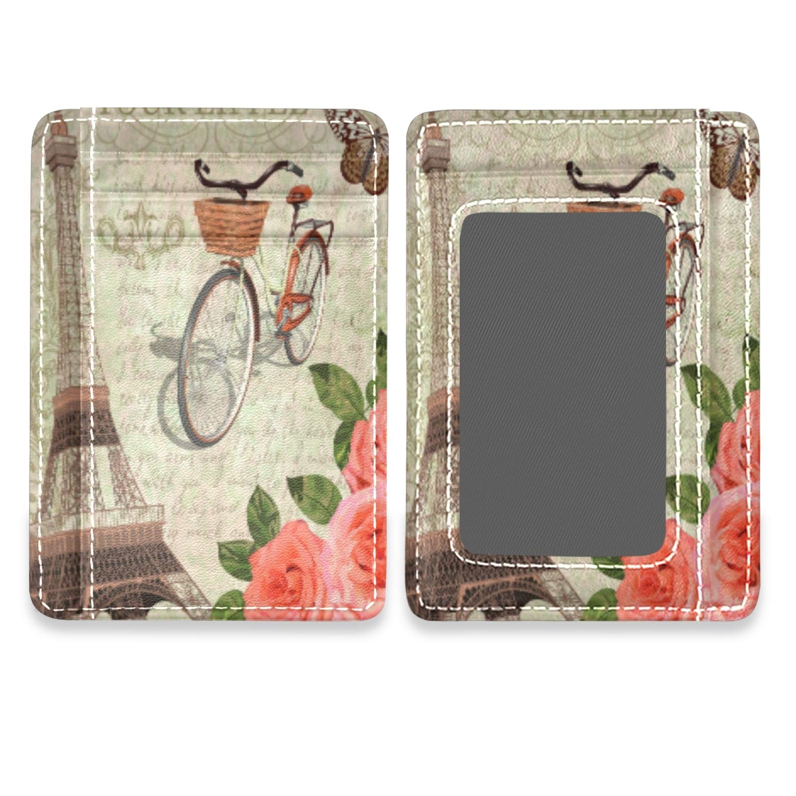 Linomo Thin leather Card Holder and Money Clip Vintage Eiffel Tower Wallet RFID Blocking for Men & Women