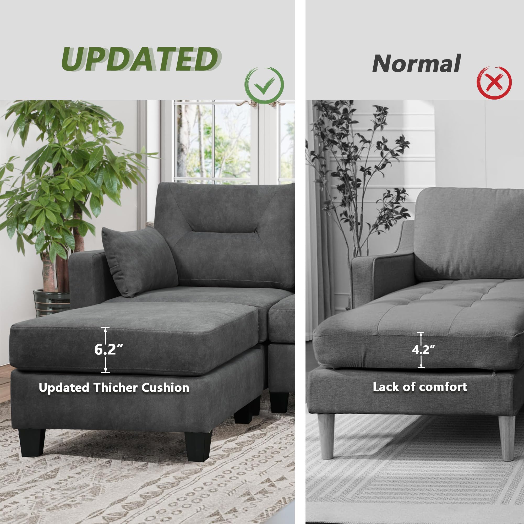 DIFYHOMEY U Shaped Modular Sectional Couches with USB Ports, Oversized 125β Velvet Anti-Scratches Fabric Sectional Sofa Set with Ottoman, Lumbar Pillows for Living Room, Office