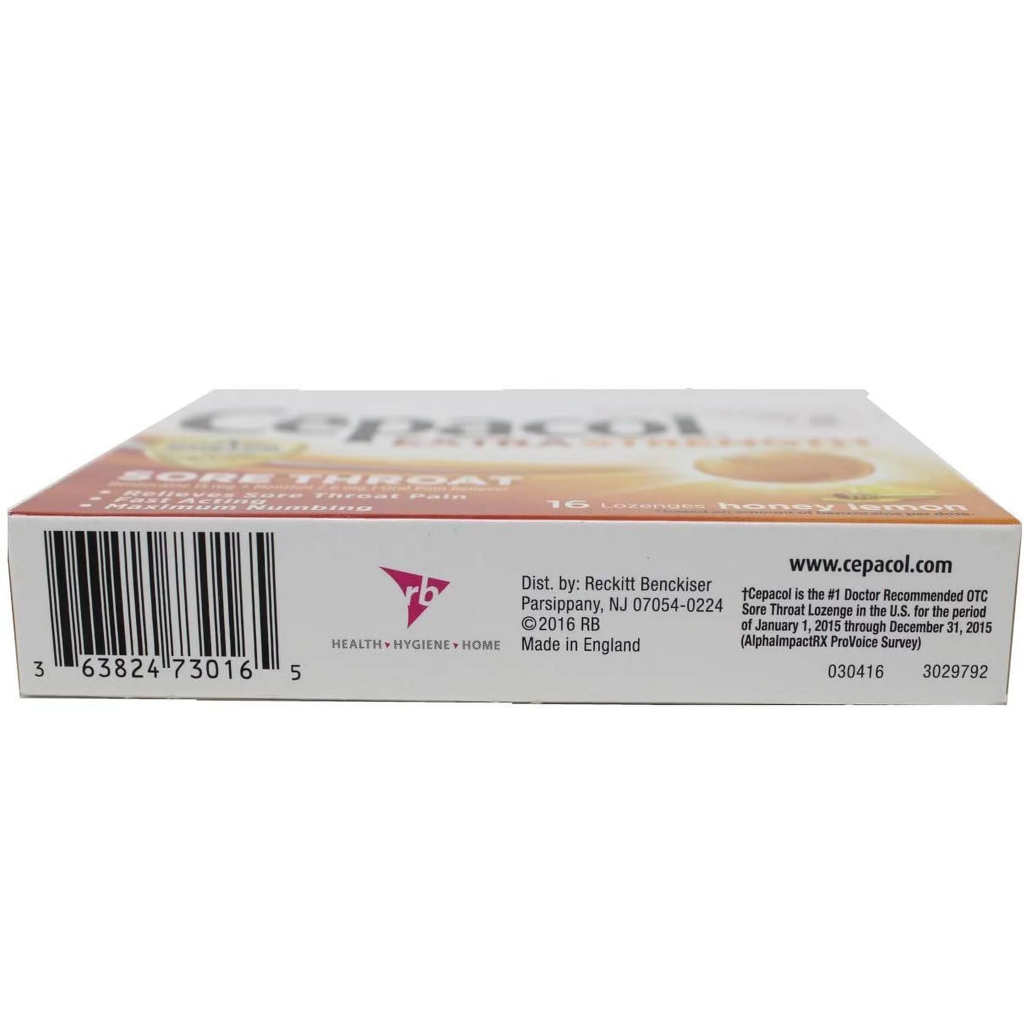 Cepacol Extra Strength Sore Throat Lozenges, Powerful Symptom Relief, Oral Pain Reliever, Honey Lemon, 16 Count (Pack of 1)
