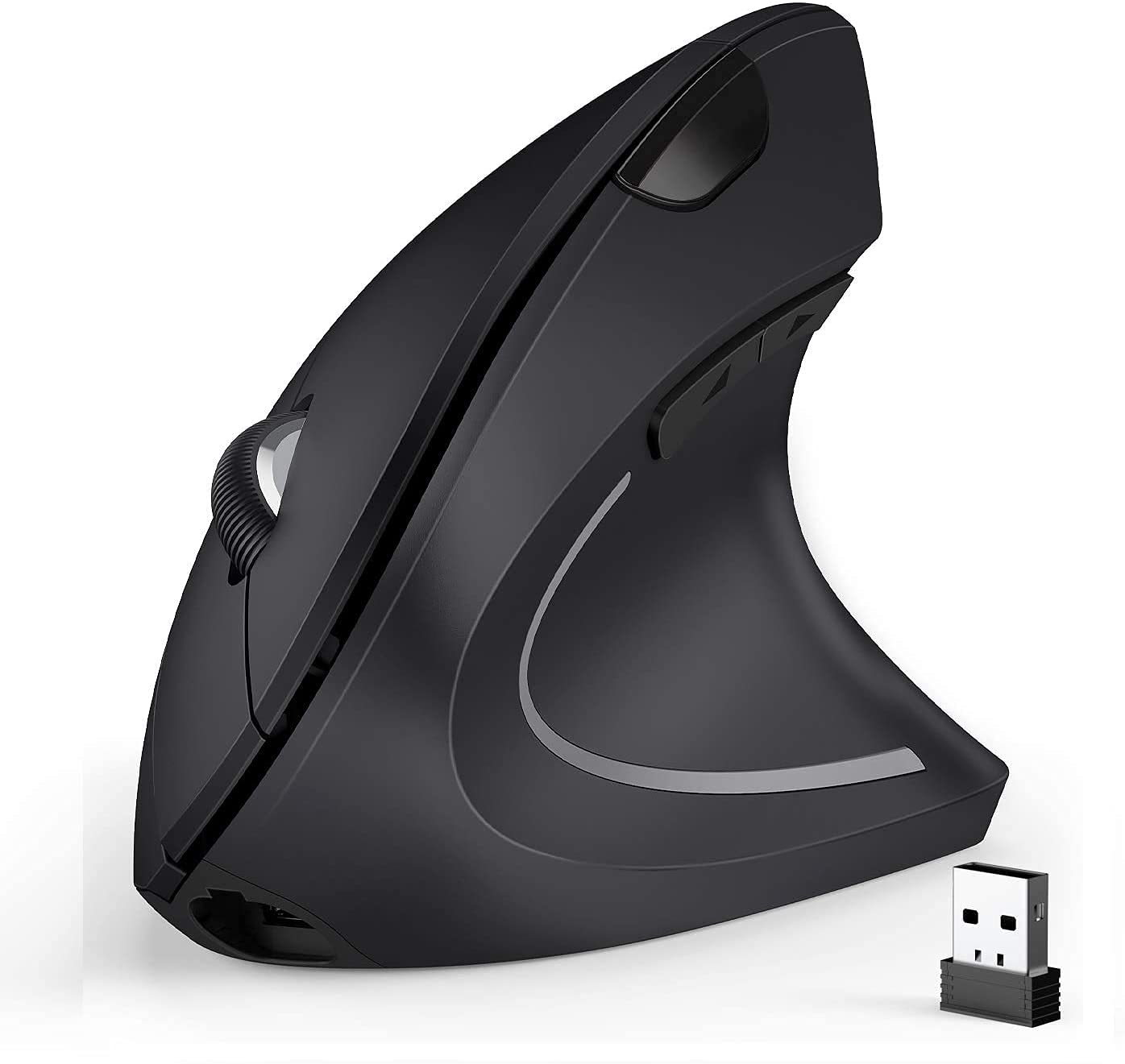 Bluetooth Ergonomic Mouse, 2.4G Wireless + Bluetooth Dual-mode Vertical Mice for 3 Devices, 6 Buttons, Silent Rechargeable Wireless Mouse for PC / Laptop / Desktop with Windows, Mac, Linux (Black)