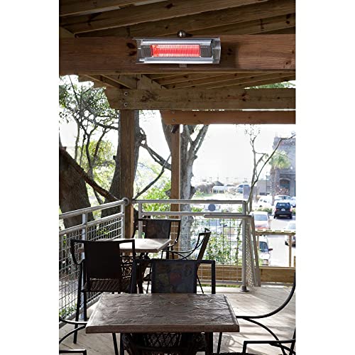 Fire Sense 02110 Wall Mounted Infrared Patio Heater 1500 Watts Weatherproof Lightweight for Indoor Outdoor Use 6 Foot Non Retractable Electrical Cord Mounting Bracket - Stainless Steel