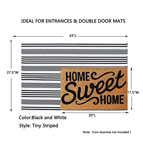 MUBIN Cotton Black and White Striped Rug, 27.5" x 43" Outdoor Reversible Hand Woven Washable Rug Porch Entryway Stripe Carpet for Layered Front Door Mats