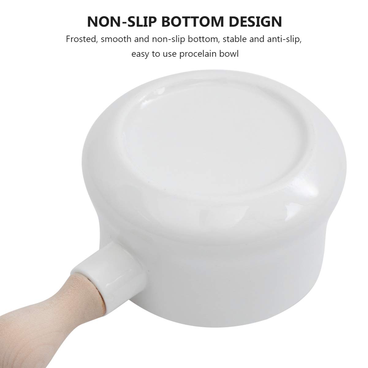 Cabilock Enamel Milk Pot Noodle Bowl Non-Stick Mini Saucepan Butter Warmer with Wooden Handle Small Cookware for Home kitchen Supplies Dessert Cereal Salad Fruit (White About 380ML)