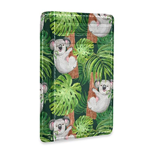 Linomo Thin leather Card Holder and Money Clip Tropical Palm Leaves Koala Wallet RFID Blocking for Men & Women