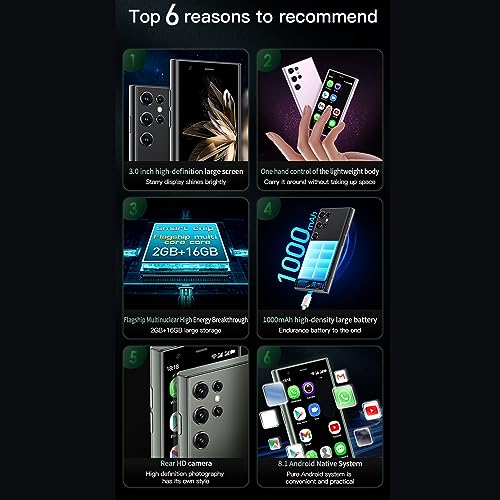 banapoy SOYES S23 Pro Mini Smartphone, 3.0 Inch 3D Glass Ultra Thin WiFi 2GB RAM 16GB ROM 0.3MP Front 2MP Rear Camera 3G Pocket Cell Phone for Android 8.1 (Purples)