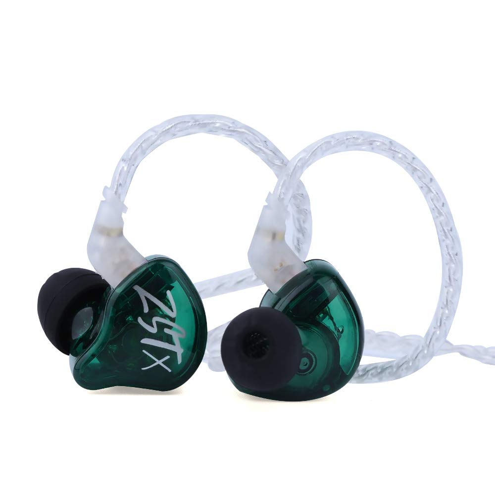Linsoul KZ ZST X 1BA+1DD Hybrid Dual Driver HiFi in-Ear Earphones with Silver-Plated Detachable 2Pin Cable for Musicians Audiophile (with Mic, Green)