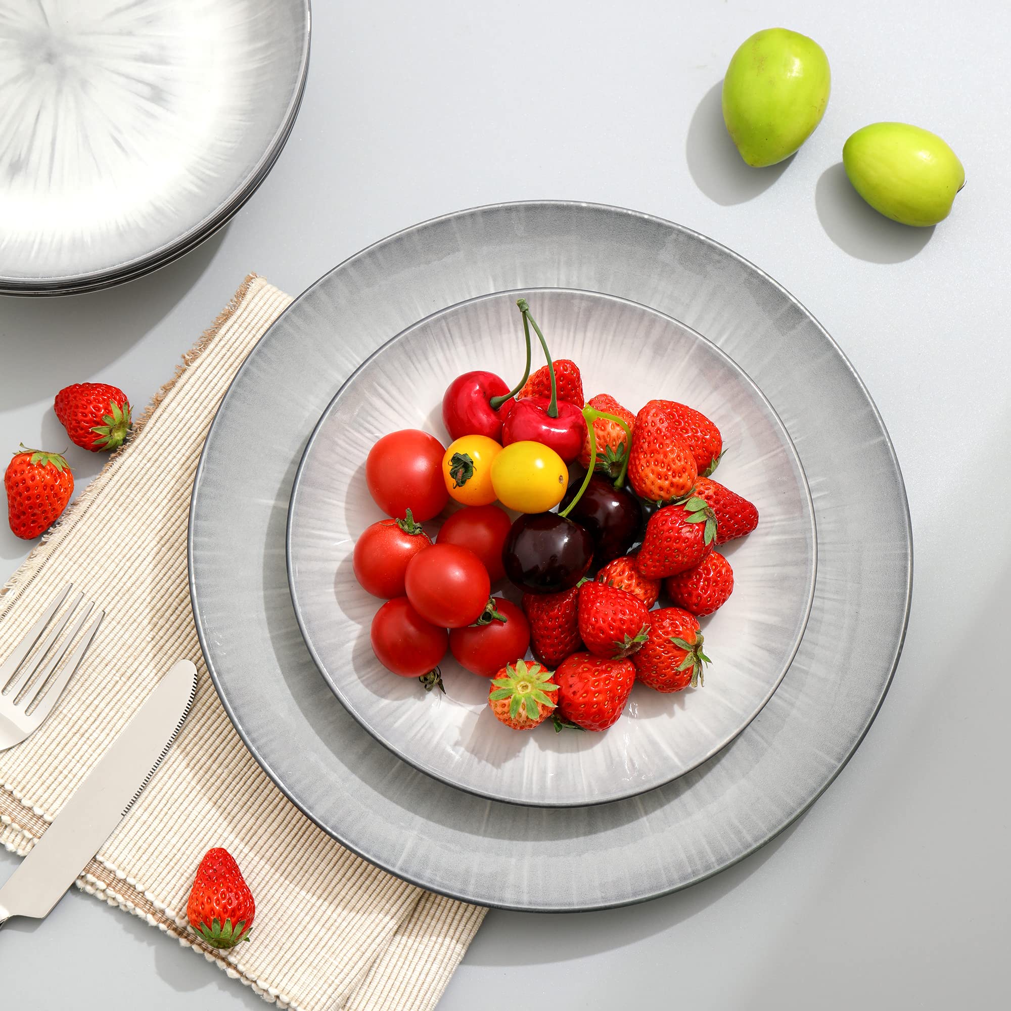 Bestone 12 Piece Round Kitchen Dinnerware Set,Plates and Bowls sets,Dishes, Plates, Bowls, Dish Set,Plates and Bowls,Service for 4, Chip Resistant Porcelain (gray)