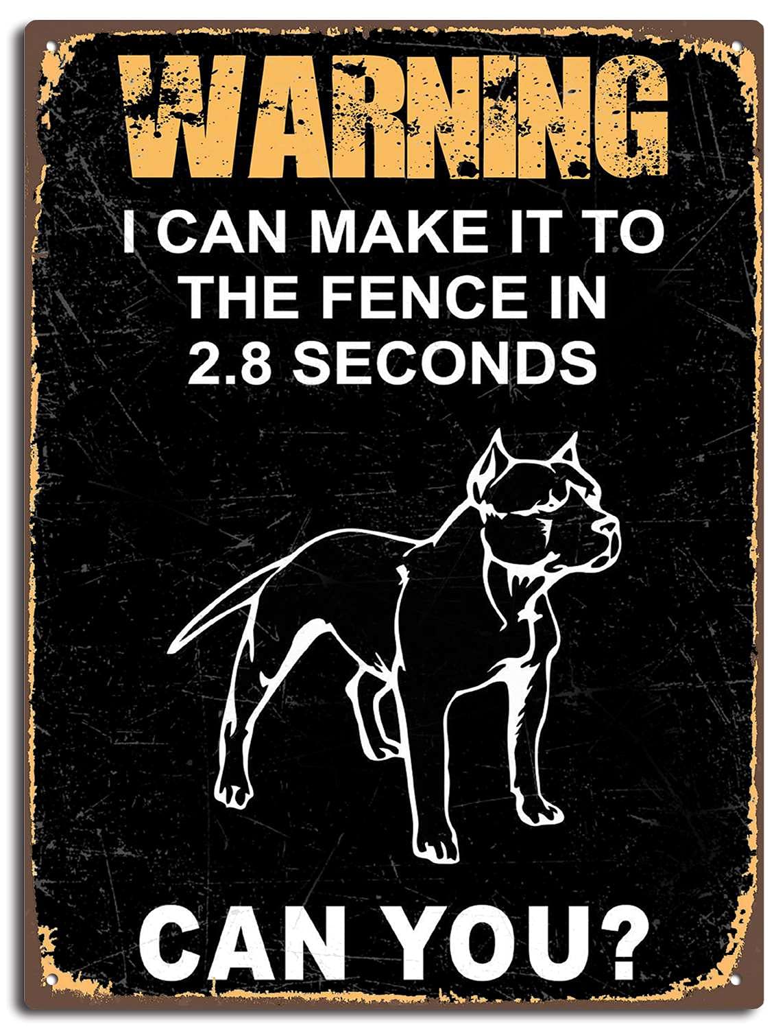 TRITXIY Warning Vintage Tin Signs I Can Make It to The Fence in 2.8 Sec Bulldog Travel Plaque Poster for Home Bar Garden Yard Farmhouse Wall Decor Art Retro Weathered Metal Sign 12” x 16”