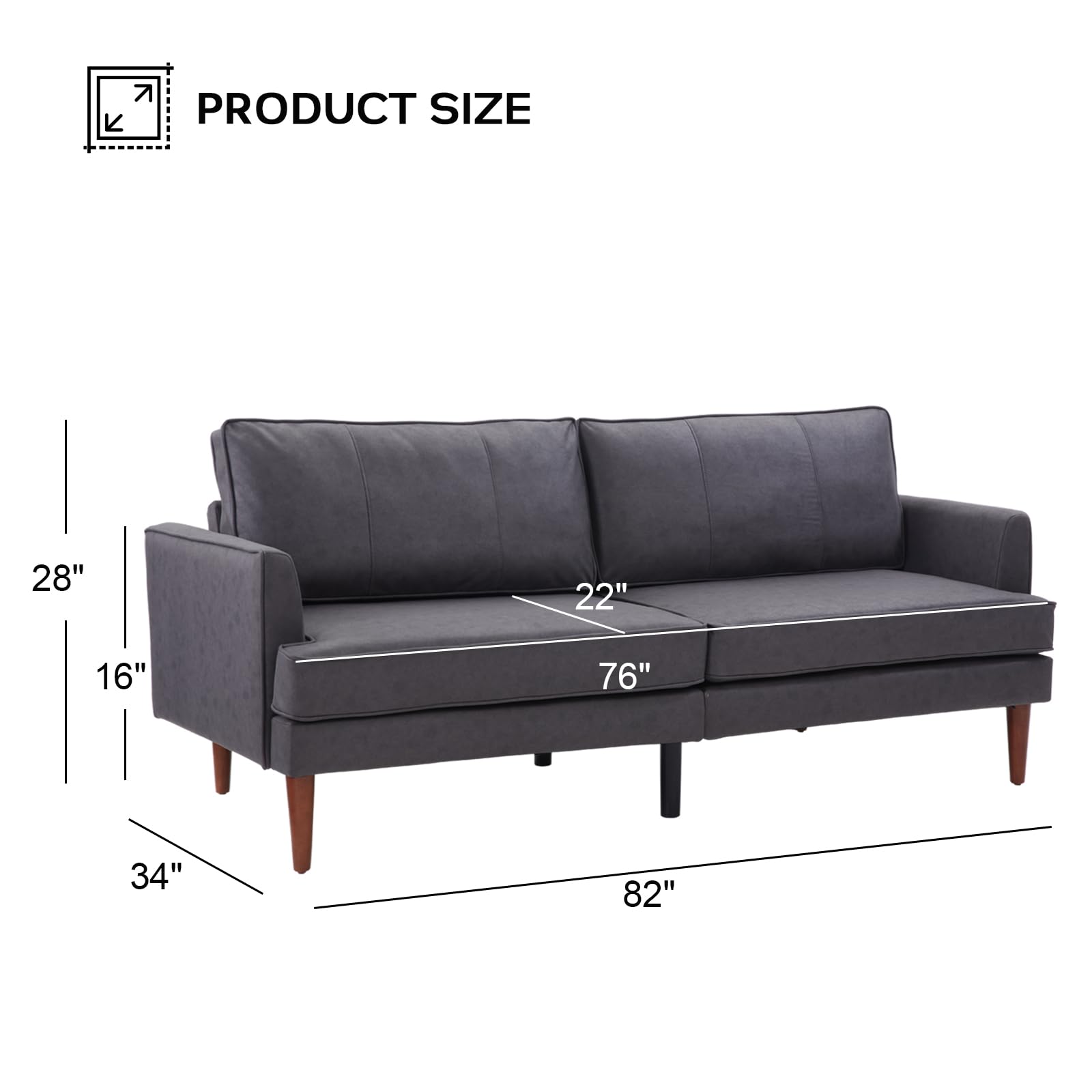 EBELLO Sofa Bed, Faux Leather Sleeper Sofa with Soft Padded Seat and Wood Frame, Convertible Futon Couch for Living Room, Grey