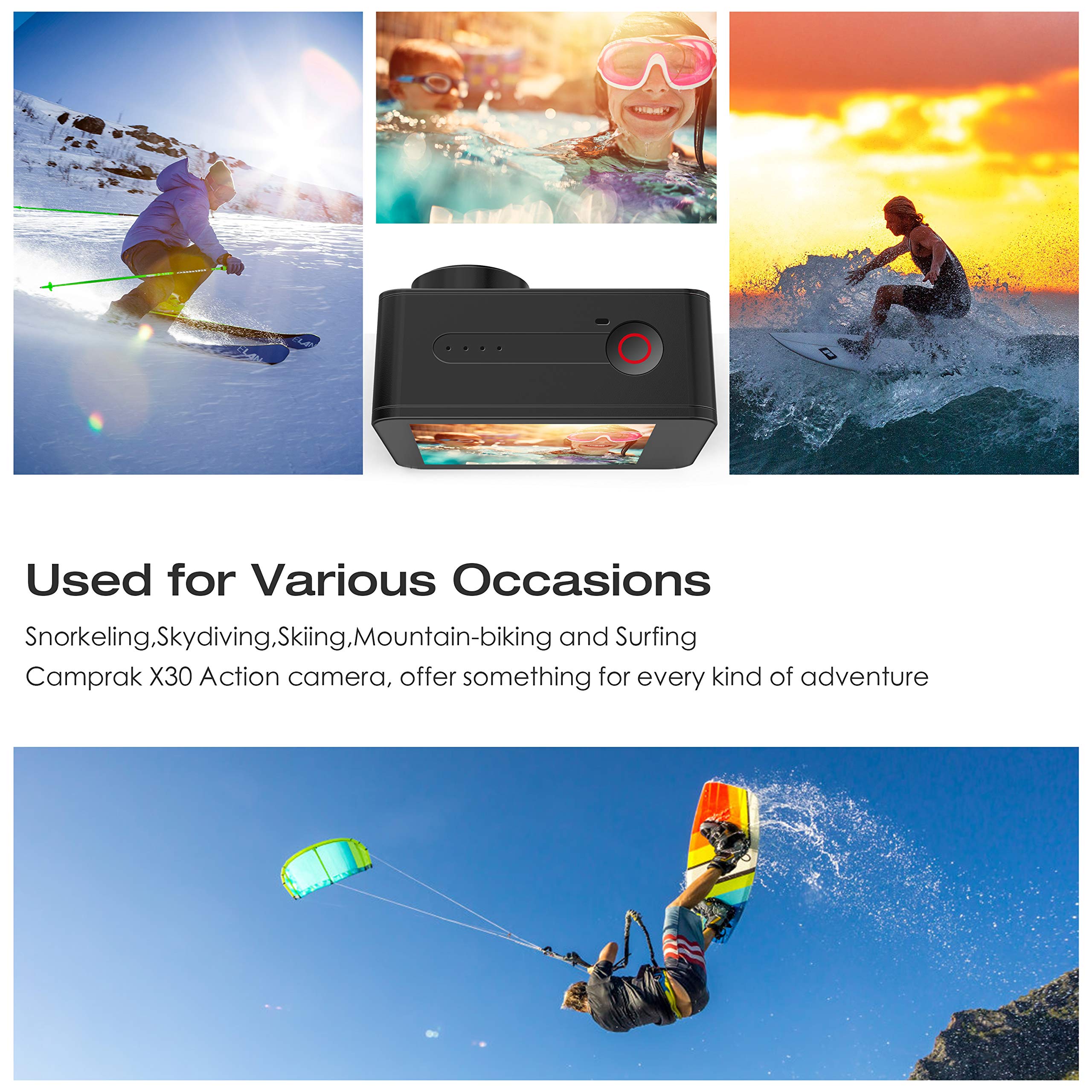 CAMWORLD Waterproof Action Camera 4K 60FPS 20MP Underwater Camera Camcorder 40M 170Degree Wide Angle Camera with Touch Screen Stabilizer 2 Rechargeable 1350 Batteries and Accessories Kit