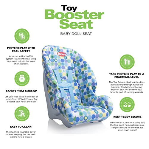 Joovy Toy Booster Seat & Functional Doll Car Seat Featuring Crash-Tested Latch System for Safety, Machine-Washable Cover for Easy Cleaning, and Five-Point Harness - Fits Dolls 12β to 22β, Blue