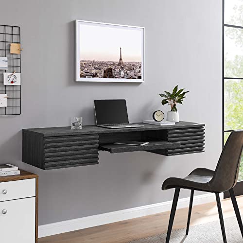 Modway Render 60" Mid-Century Modern Wall-Mount Office Desk in Charcoal