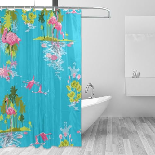 BLuevi Summer Flamingos Shower Curtain for Bathroom Waterproof Fabric with Hooks 72x72 Inch
