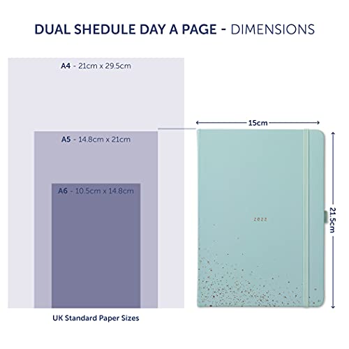 Busy B Dual Schedule Day A Page Diary January to December 2022 - A5 Blue Faux Leather Planner with Space for Two schedules, Lined Pages, Notes and Year Planner