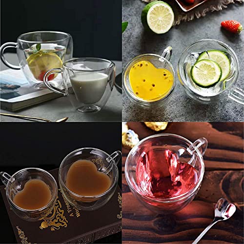 Egsyh Heat Resistant Creative Double Layer Heart Cup Cup Clear Glass With Handle Milk Cup Ttea And Coffee Mugs for Lovers Coffee Afternoon Tea,Unique & Insulated with Handle (240ml/8oz)