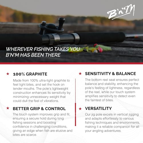 B'n'M Poles - Buck's Best Ultra-Lite Jig Pole Bottom Reel Seat, 10 Foot (2 Sections)