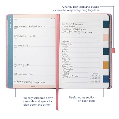 Busy B Mid Year A5 To Do Diary August 2022 - August 2023. Pink A5 Week to View Diary with Notes, Tear-Out Lists & Pockets